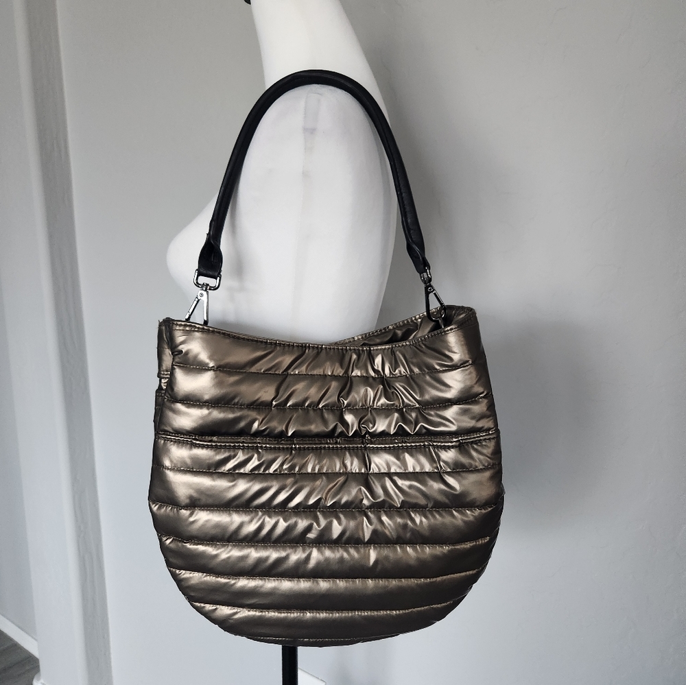 Think Rolyn "U" Puffer Messenger Bag Metallic Pewter … - Gem